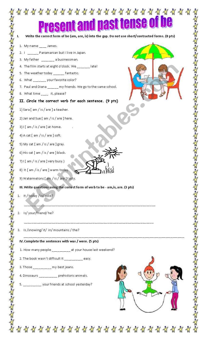 Present and Past Tense of Verb To Be - ESL worksheet by Kim0720
