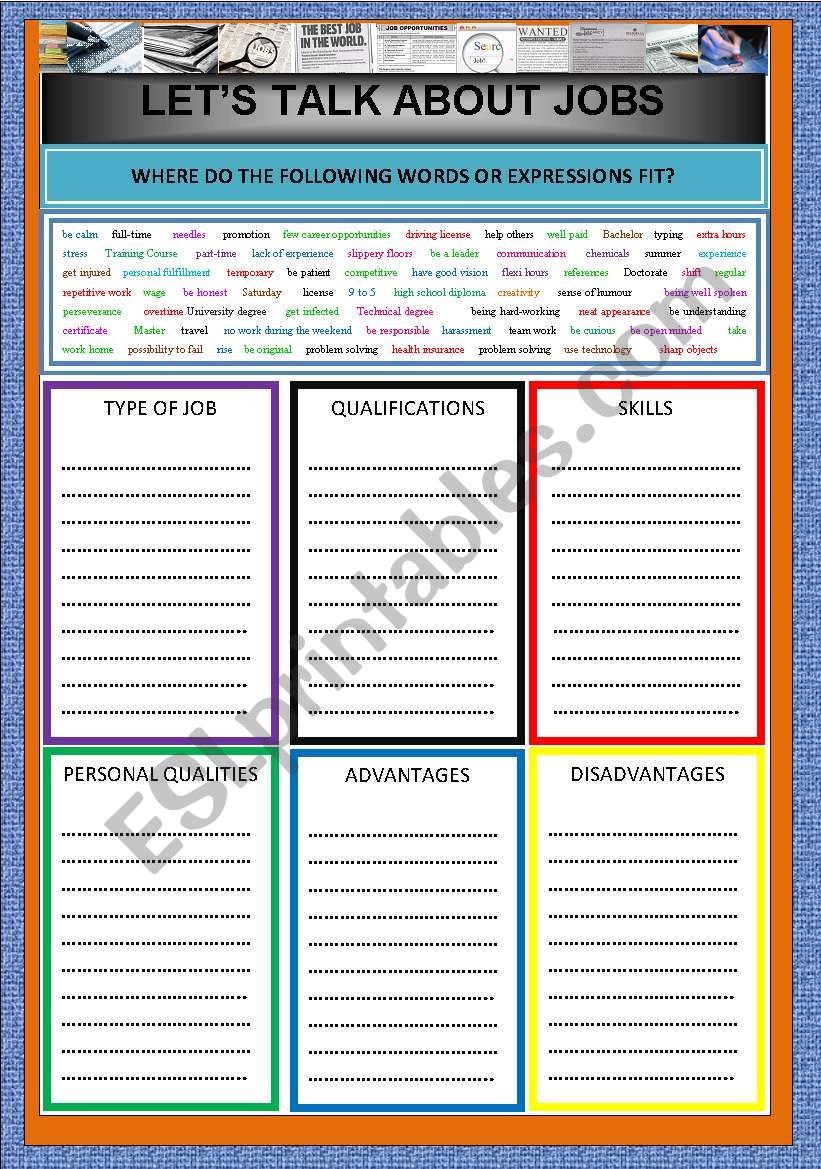 Let´s talk about Jobs - ESL worksheet by AlexandraDores