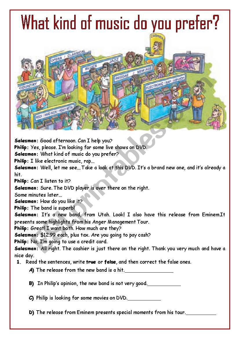 What Kind Of Music Do You Prefer ESL Worksheet By Cathy Dias