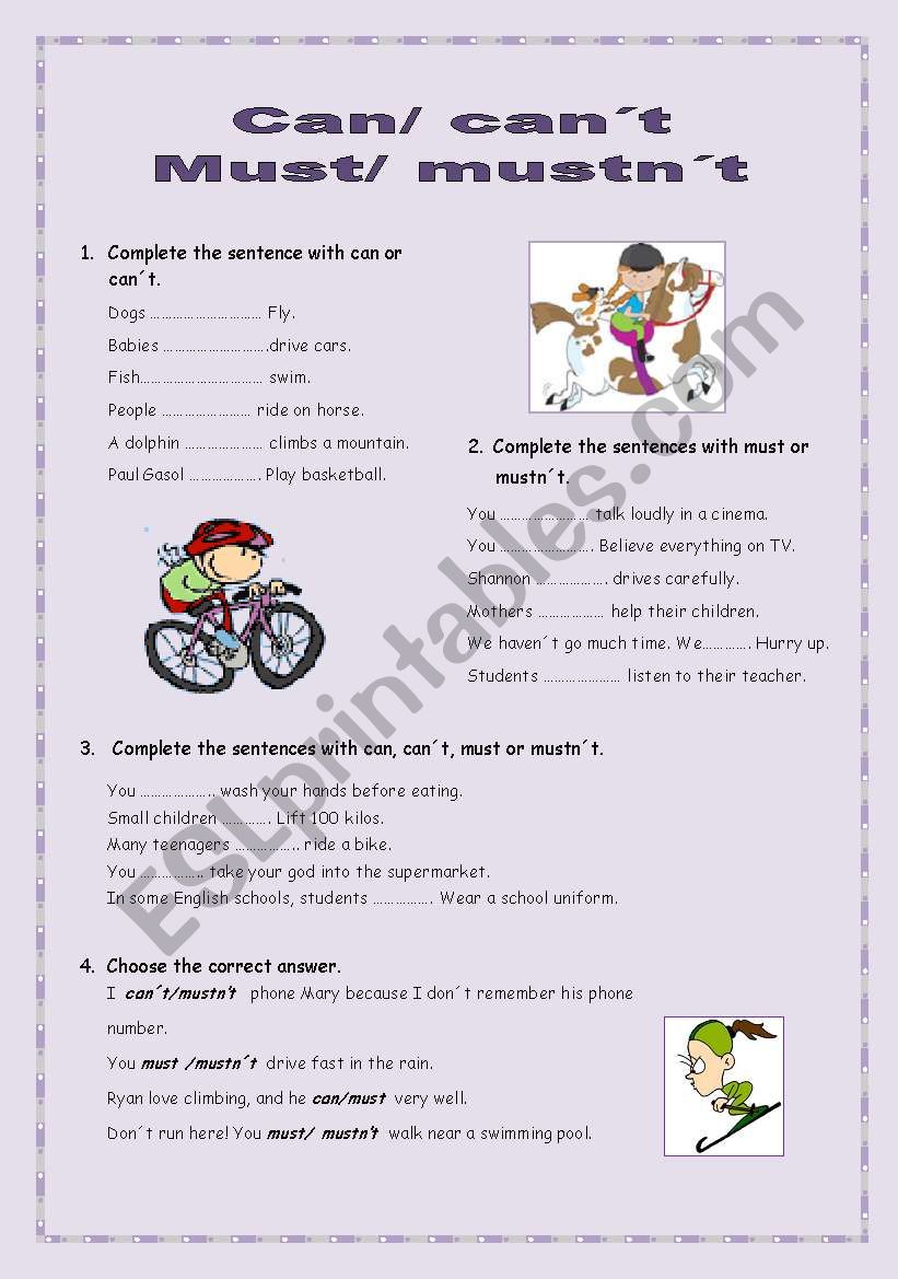 Can, can´t or must, mustn´t - ESL worksheet by baruka