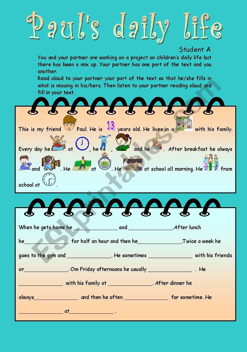Paul´s daily life - ESL worksheet by maripa