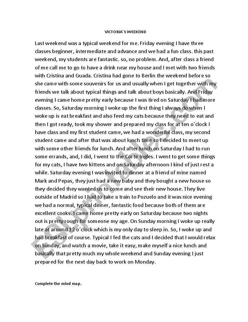 Victoria´s weekend - ESL worksheet by natis