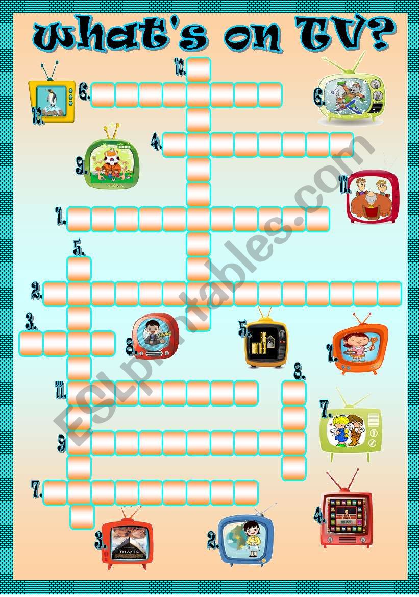 what´s on TV crossword - ESL worksheet by LILIAAMALIA