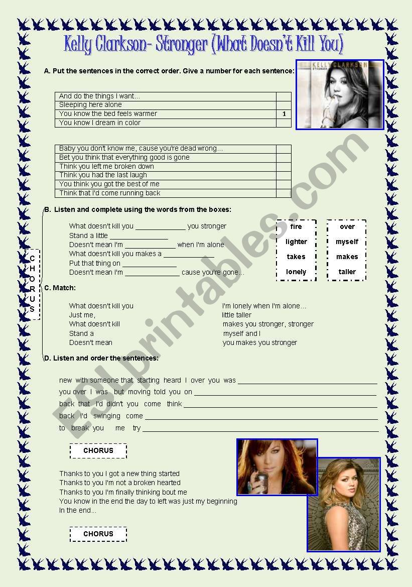 KELLY CLARKSON - STRONGER (WHAT DOESN´T KILL YOU) - ESL worksheet by ...