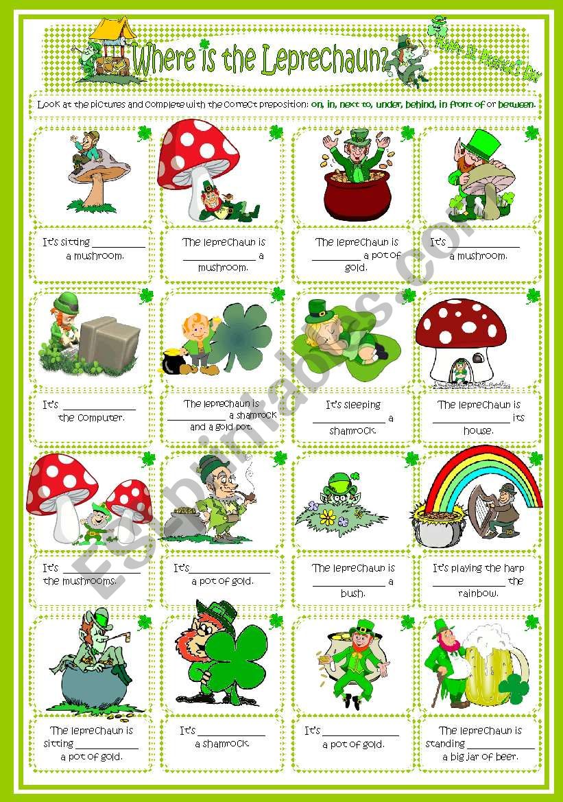 Peprositions St. Patrick´s day - ESL worksheet by lili27