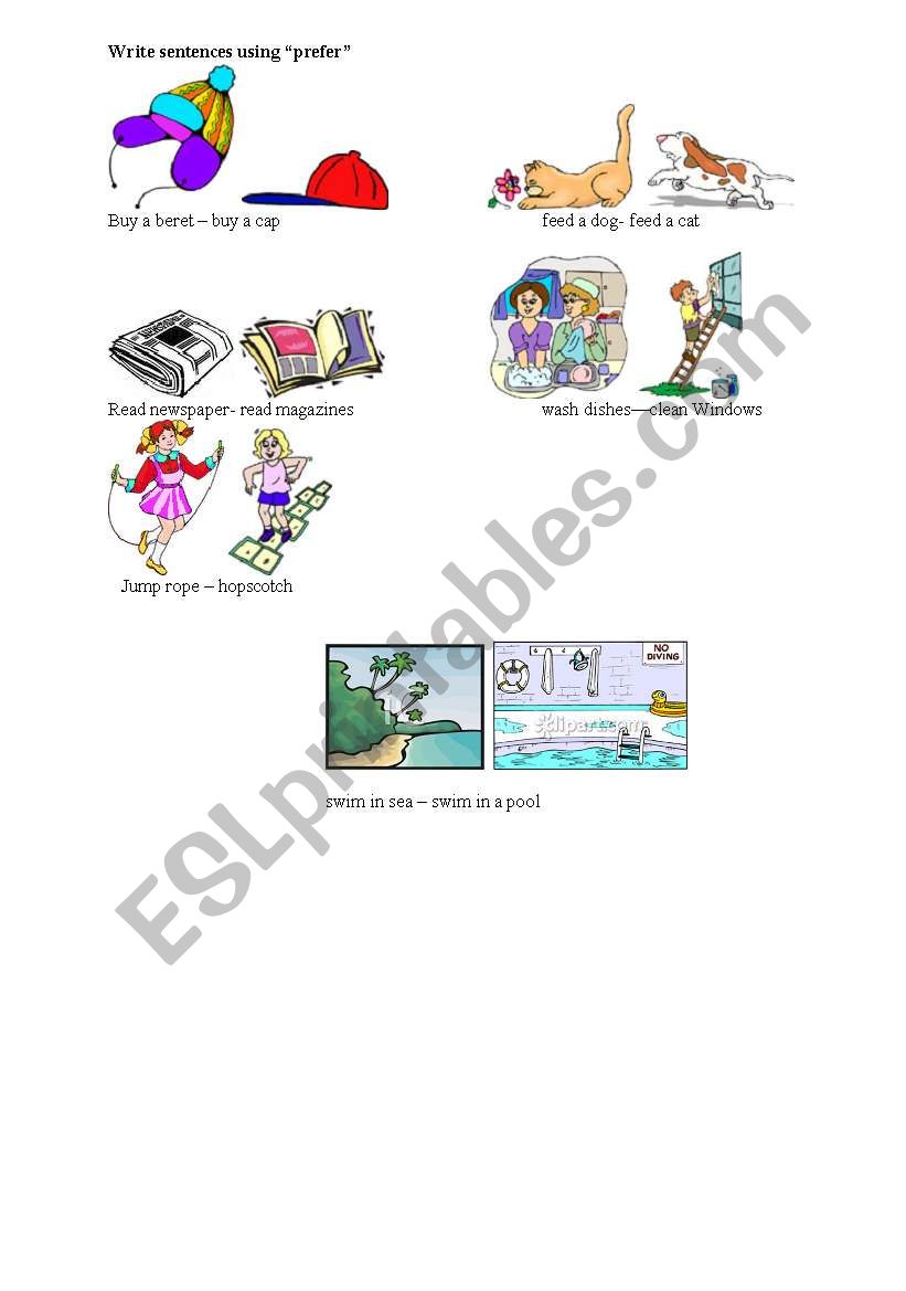 Write sentences using “prefer” part 2 - ESL worksheet by ebcesu