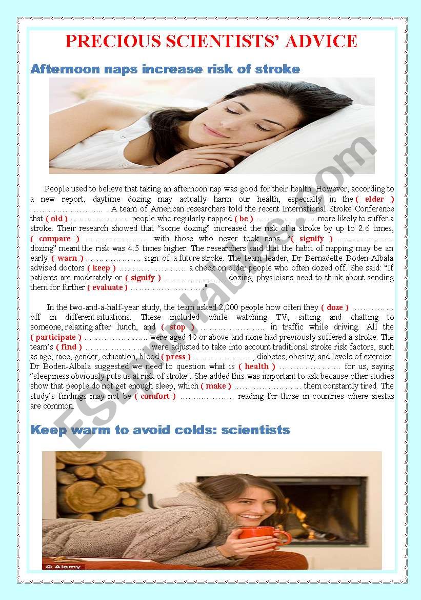 PRECIOUS SCIENTISTS’ ADVICE - ESL worksheet by adel boukhchina