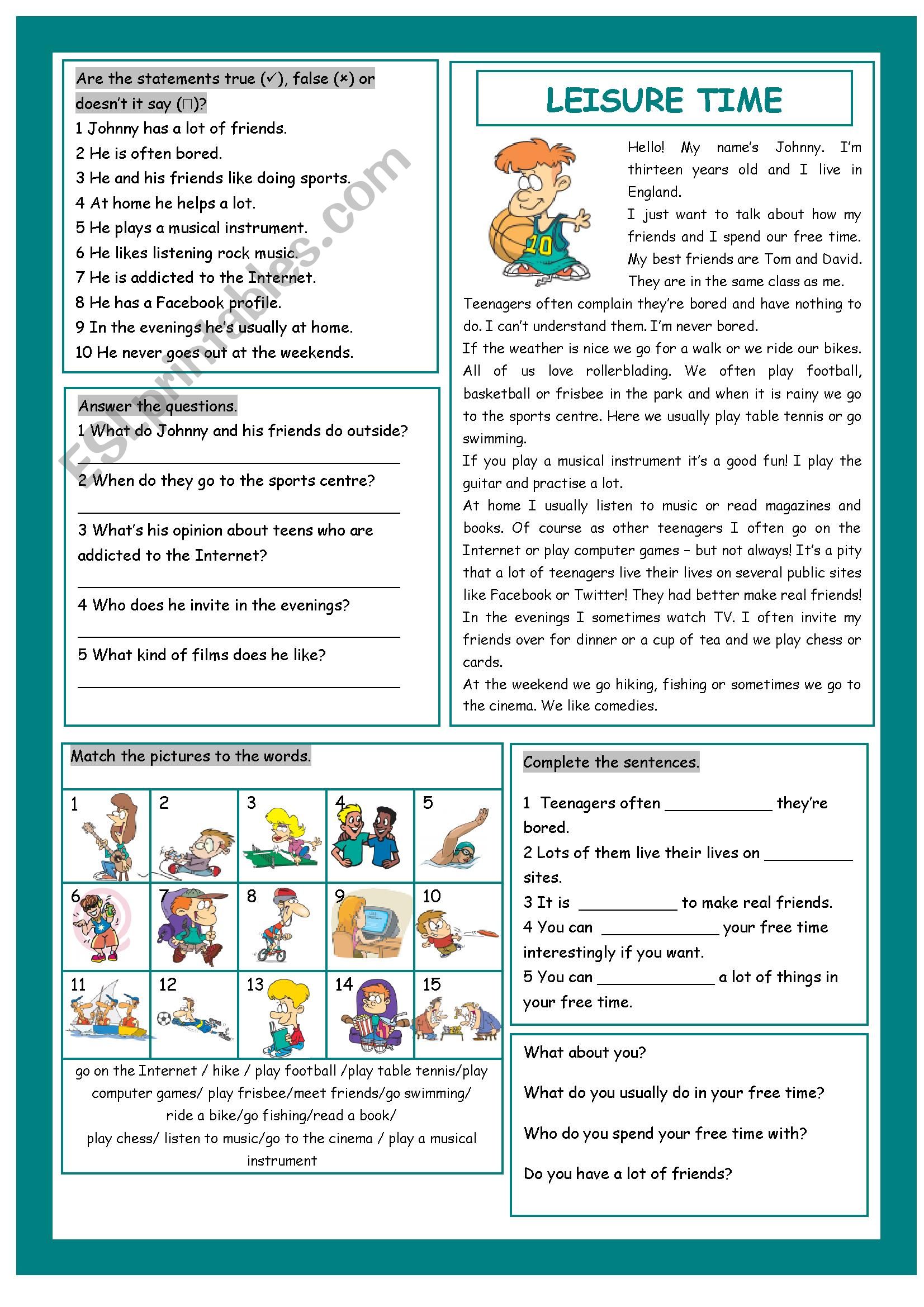 Leisure Time ESL Worksheet By Kissnetothedit