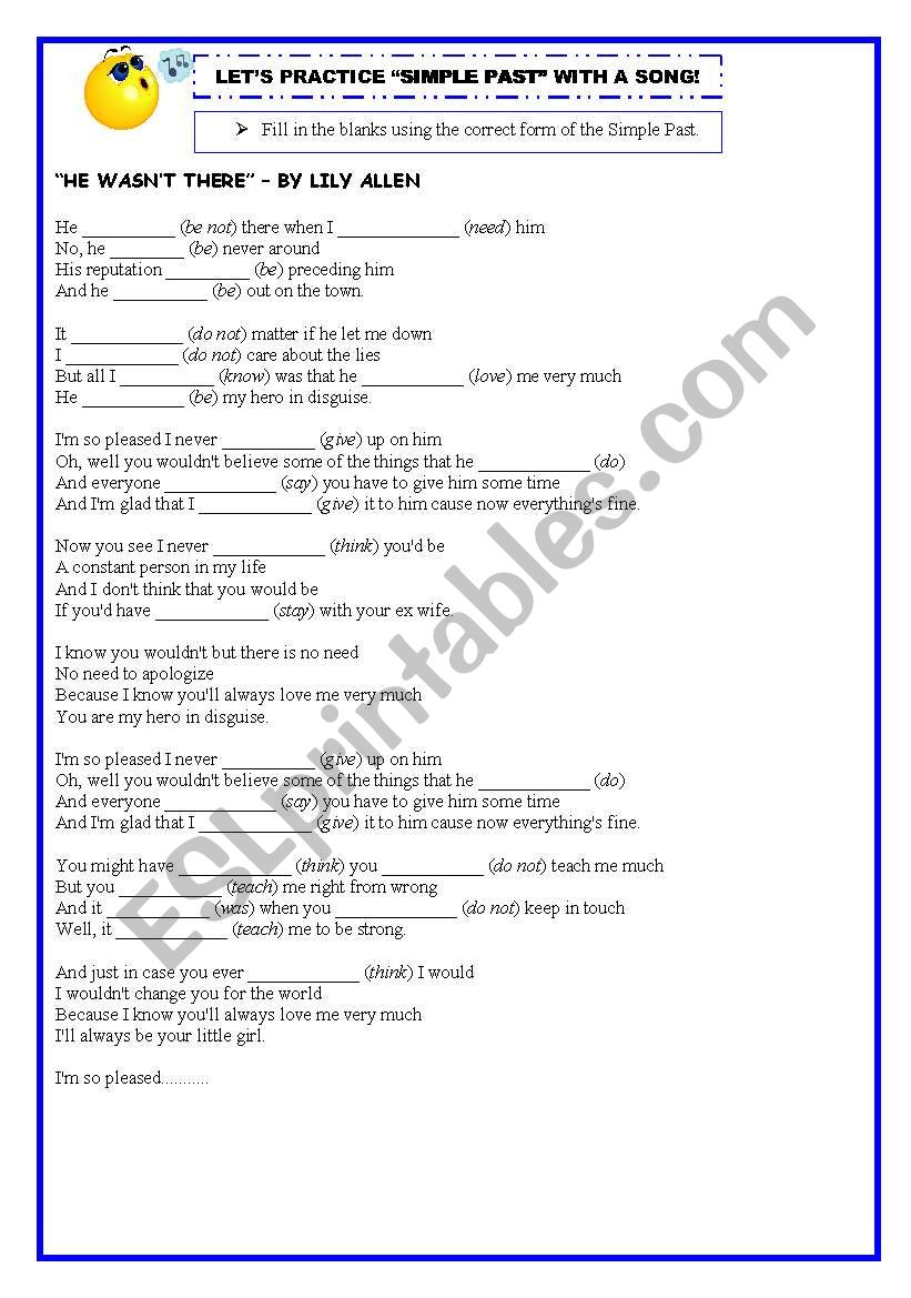 LET´S PRACTICE PAST SIMPLE WITH A SONG! "HE WASN´T THERE" BY LILY ALLEN ...