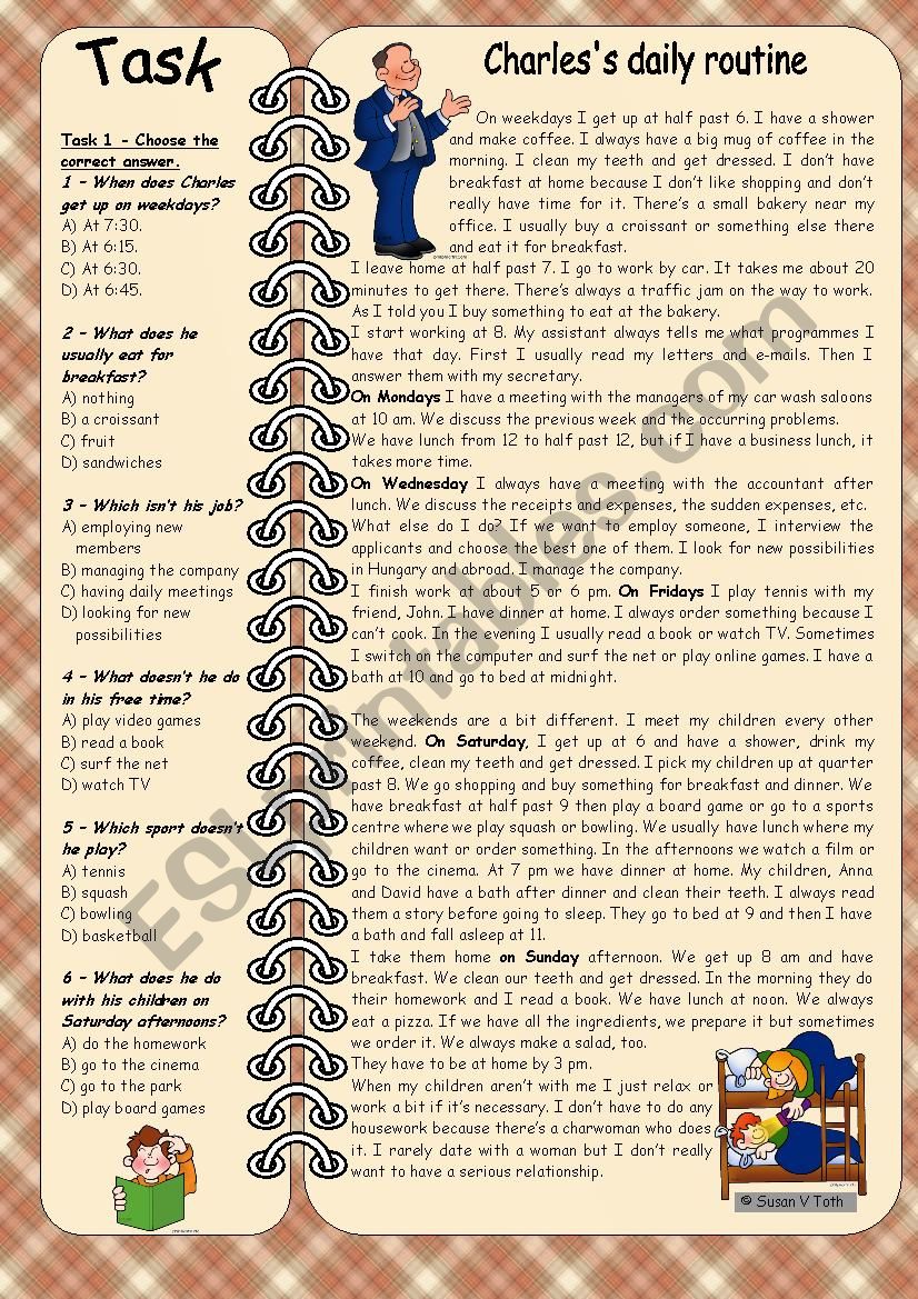 Charles´s daily routine *** for adult ss - ESL worksheet by Zsuzsapszi