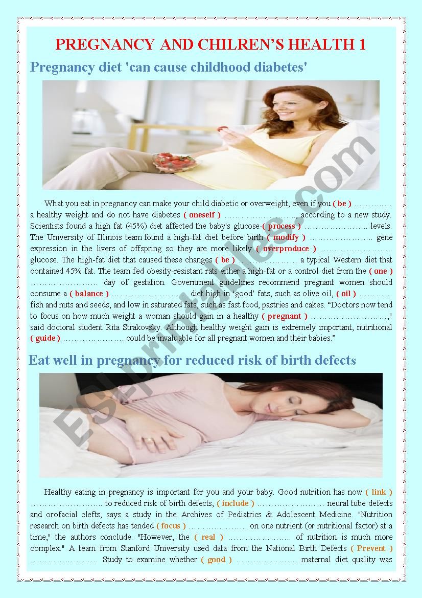PREGNANCY AND CHILREN’S HEALTH 1 - ESL worksheet by adel boukhchina PREGNANCY AND CHILREN’S HEALTH 1 - ESL worksheet by adel boukhchina