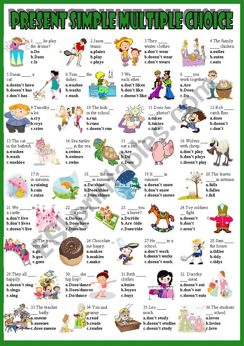 Present Simple Multiple Choice ESL Worksheet By LILIAAMALIA