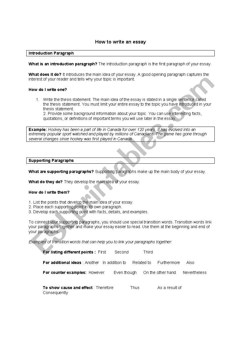 How To Write An Essay ESL Worksheet By Toffaha
