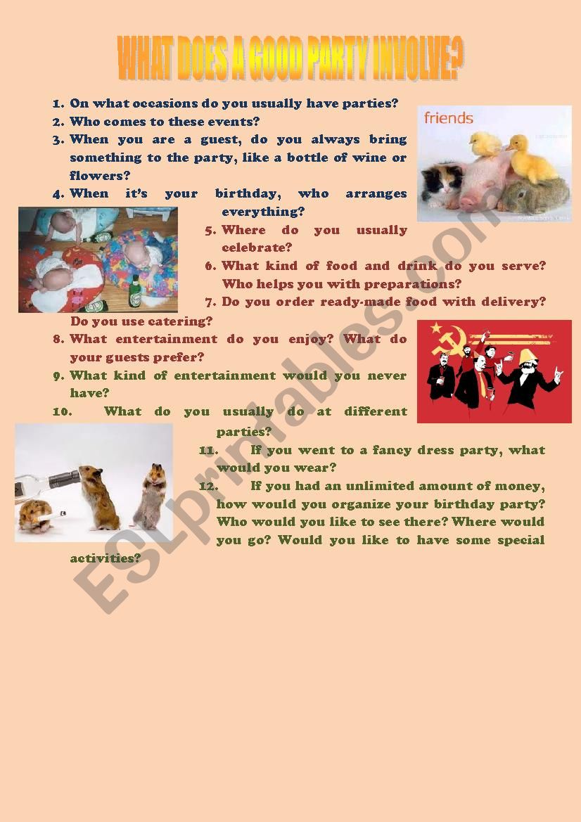 What Does A Good PARTY Involve ESL Worksheet By Ninon100