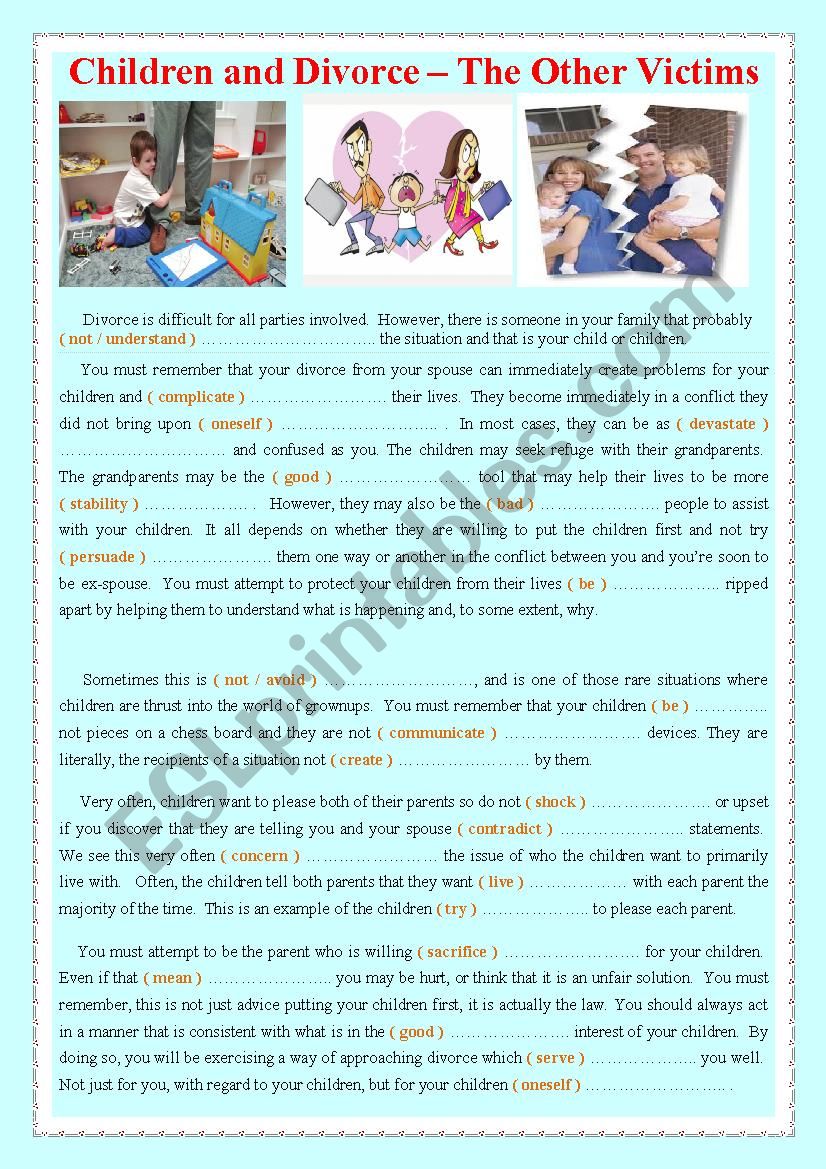 Children and Divorce – The Other Victims - ESL worksheet by adel boukhchina