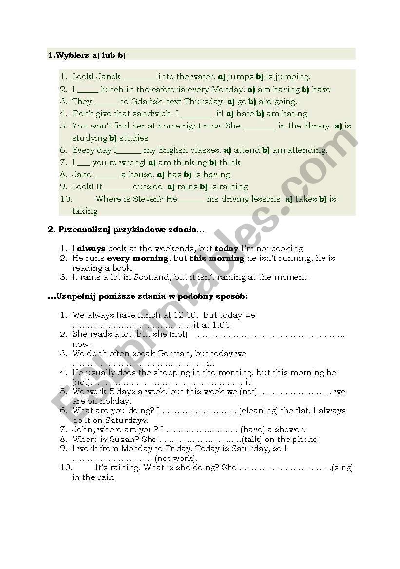 present simple vs. present continuous - ESL worksheet by mambeczka