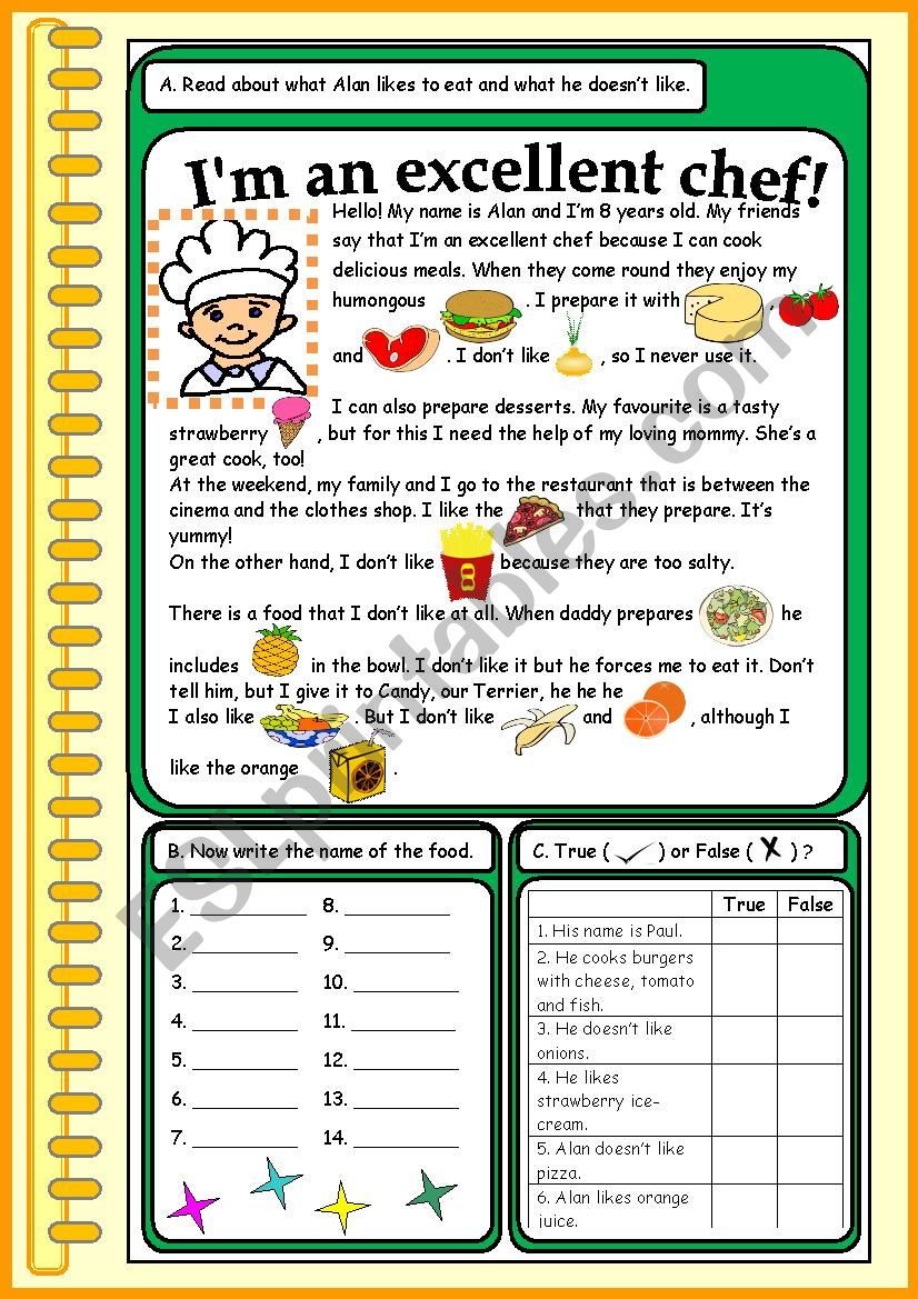 I´m an excellent chef! - ESL worksheet by asiulhg