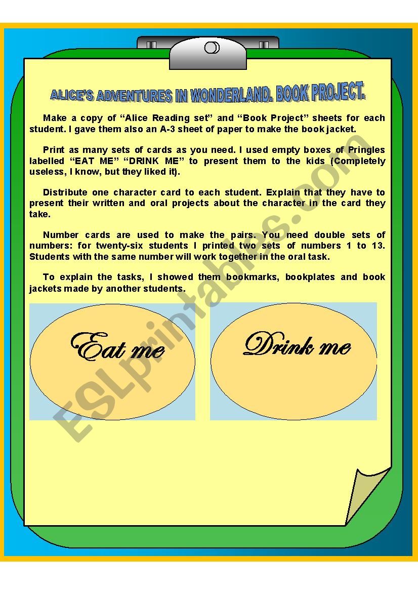 ALICE´S ADVENTURES IN WONDERLAND. BOOK PROJECT. - ESL worksheet by 4ng3l3s