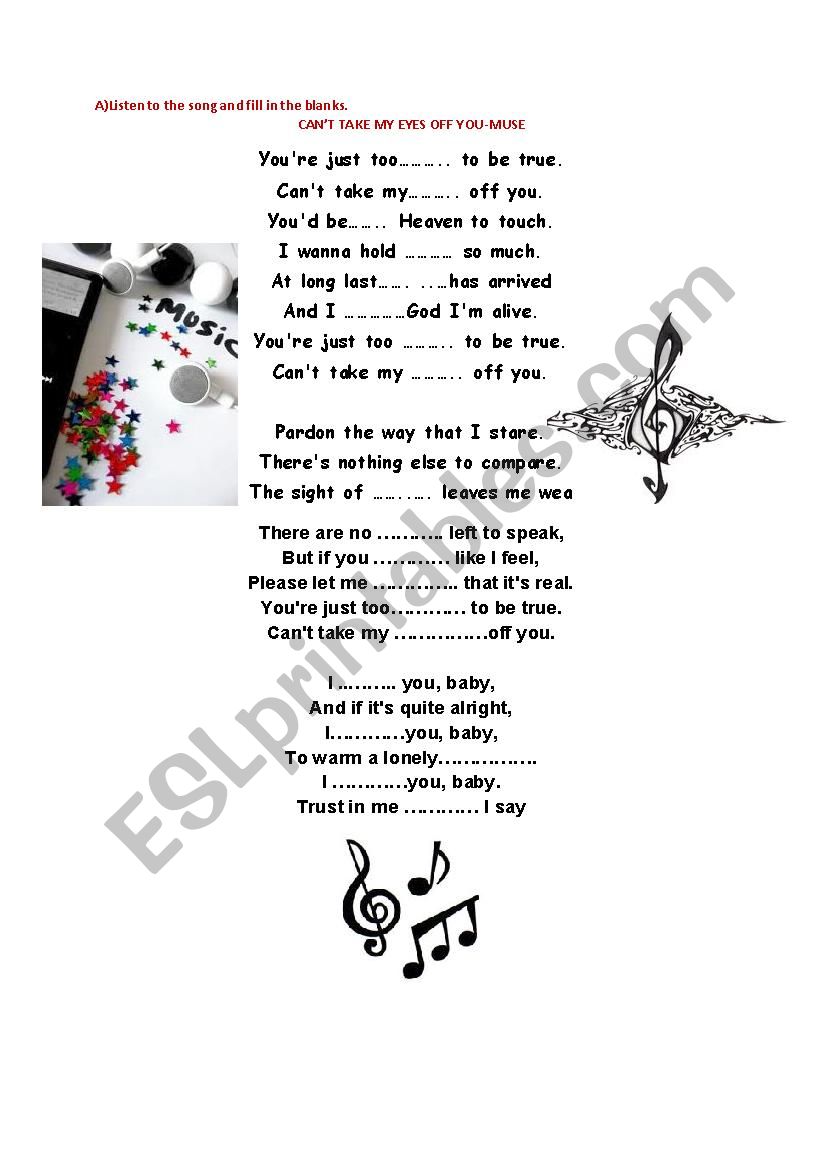 muse- canÂ´t take my eyes off you - ESL worksheet by ozba11