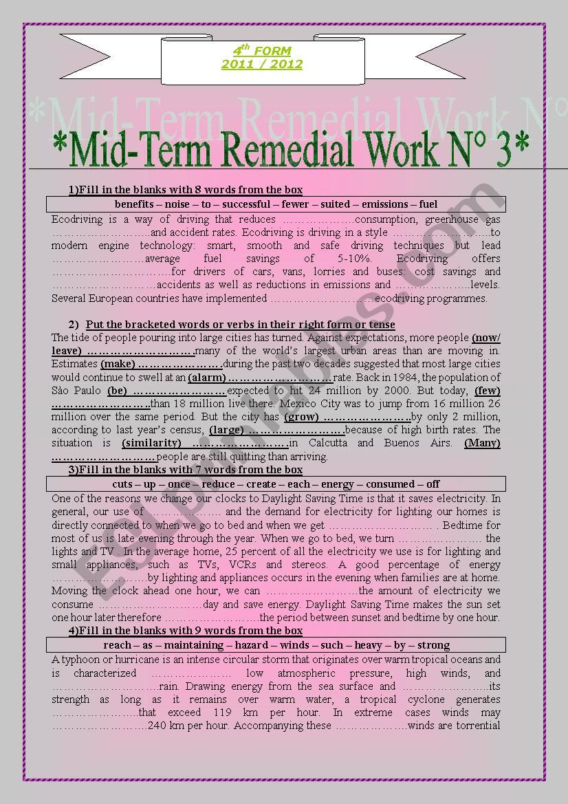 mid term remedial work n°3 - ESL worksheet by ftayma