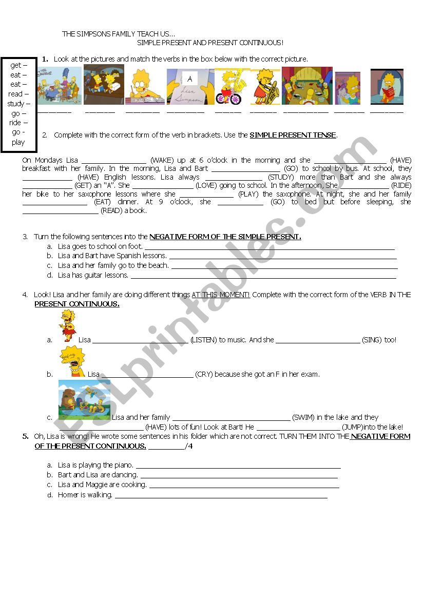 The Simpsons teach us Present Simple and Present Continuous - ESL ... The Simpsons teach us Present Simple and Present Continuous - ESL ...