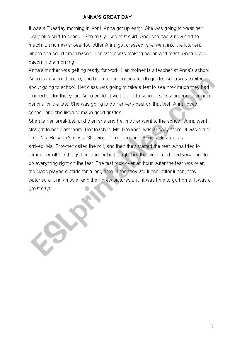 Anna´s Day - ESL worksheet by karla212121