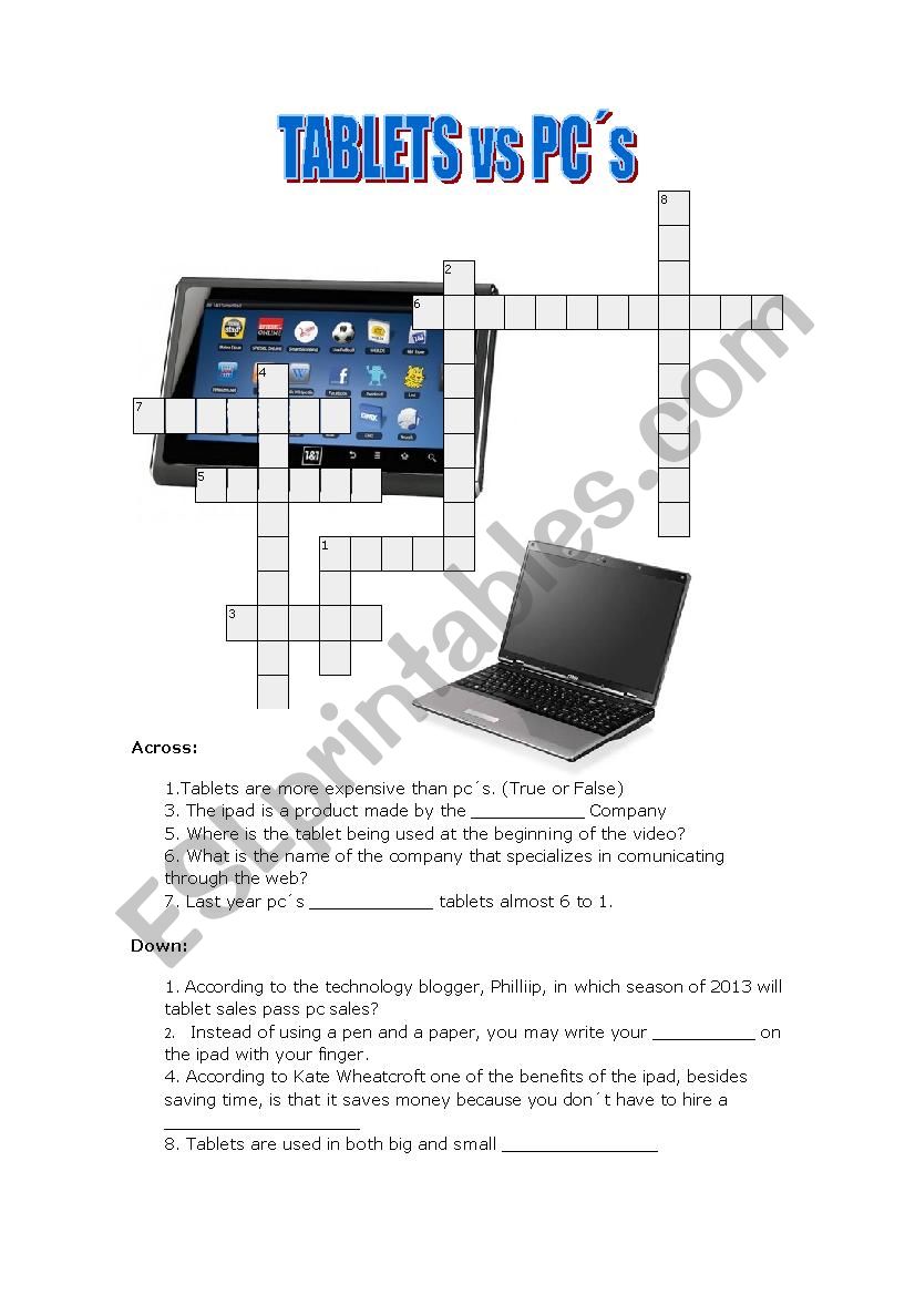 TABLETS VS PC´S (WITH KEY) - ESL worksheet by belen8891