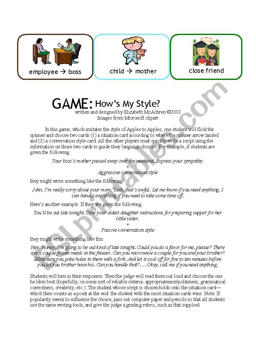 How´s My Style? game - ESL worksheet by 12bprecise