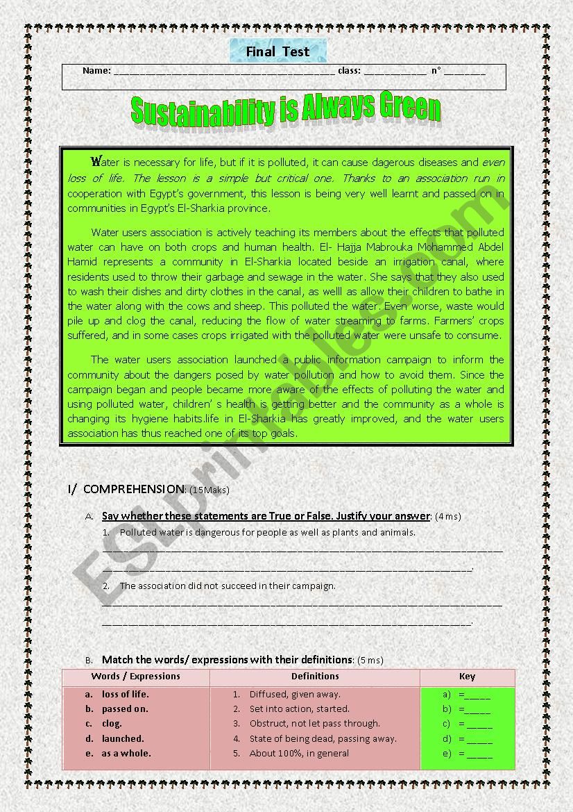 Sustainability´s always Green - ESL worksheet by mododdou