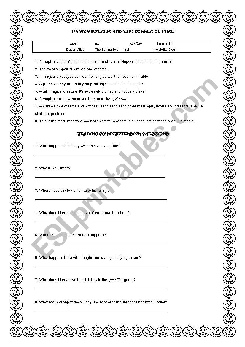 Harry Potter vocabulary and comprehension - Philosopher´s Stone - ESL ...