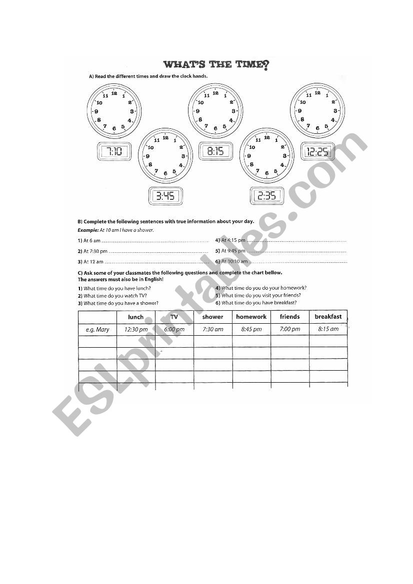 What´s the time? - ESL worksheet by magaeslprintables