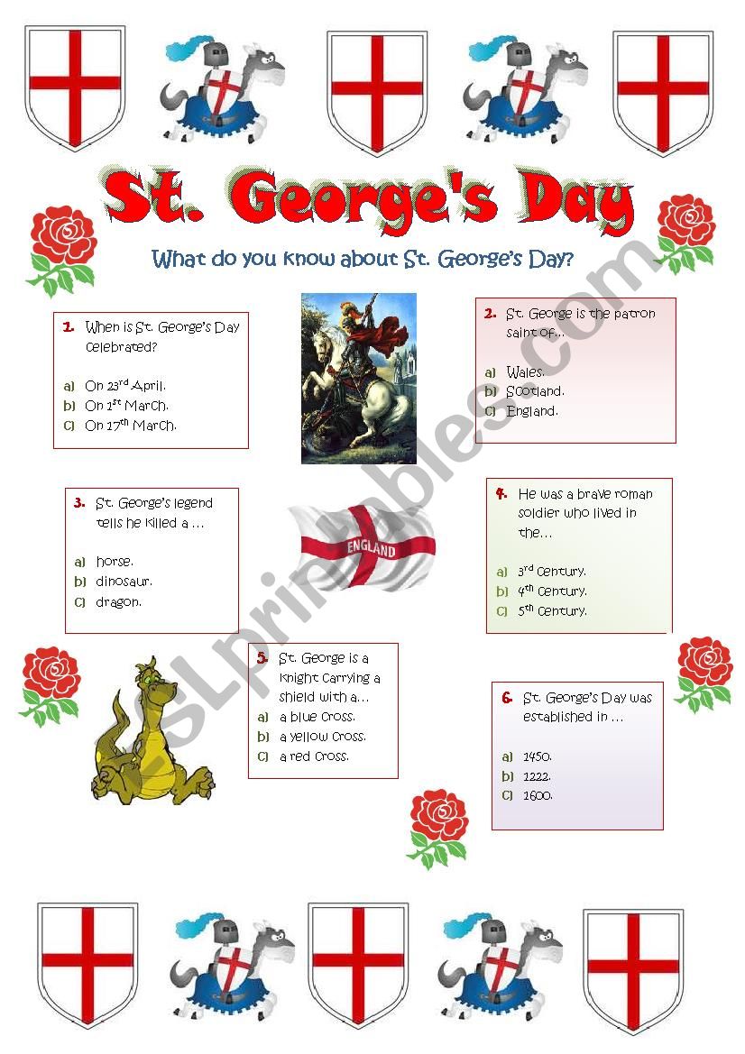 St. George´s Day -23rd April - England´s National Day - ESL worksheet ...