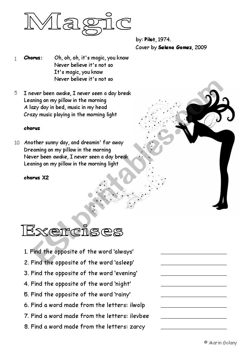 It´s Magic (song by Pilot, cover by Selena Gomez) - ESL worksheet by ...