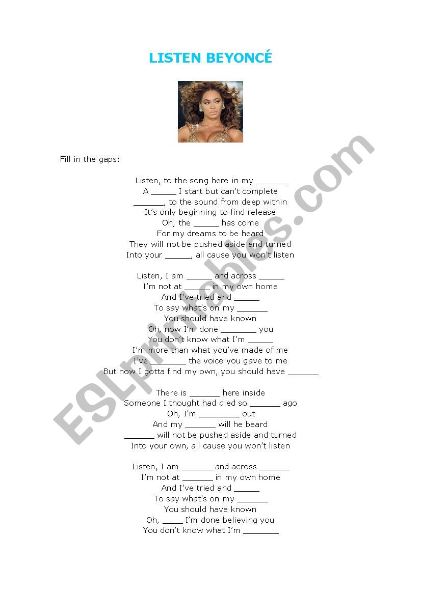 Listen, Beyoncé - ESL worksheet by Nuryah