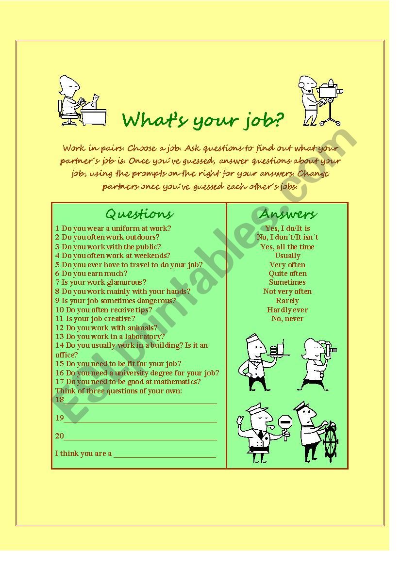 Twenty questions - What´s your job? - ESL worksheet by anafmart