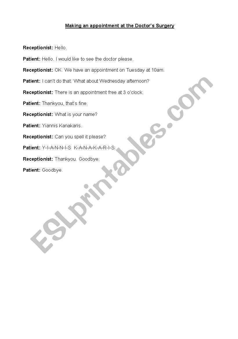 English worksheets: Roleplay: Making a Doctor´s appointment