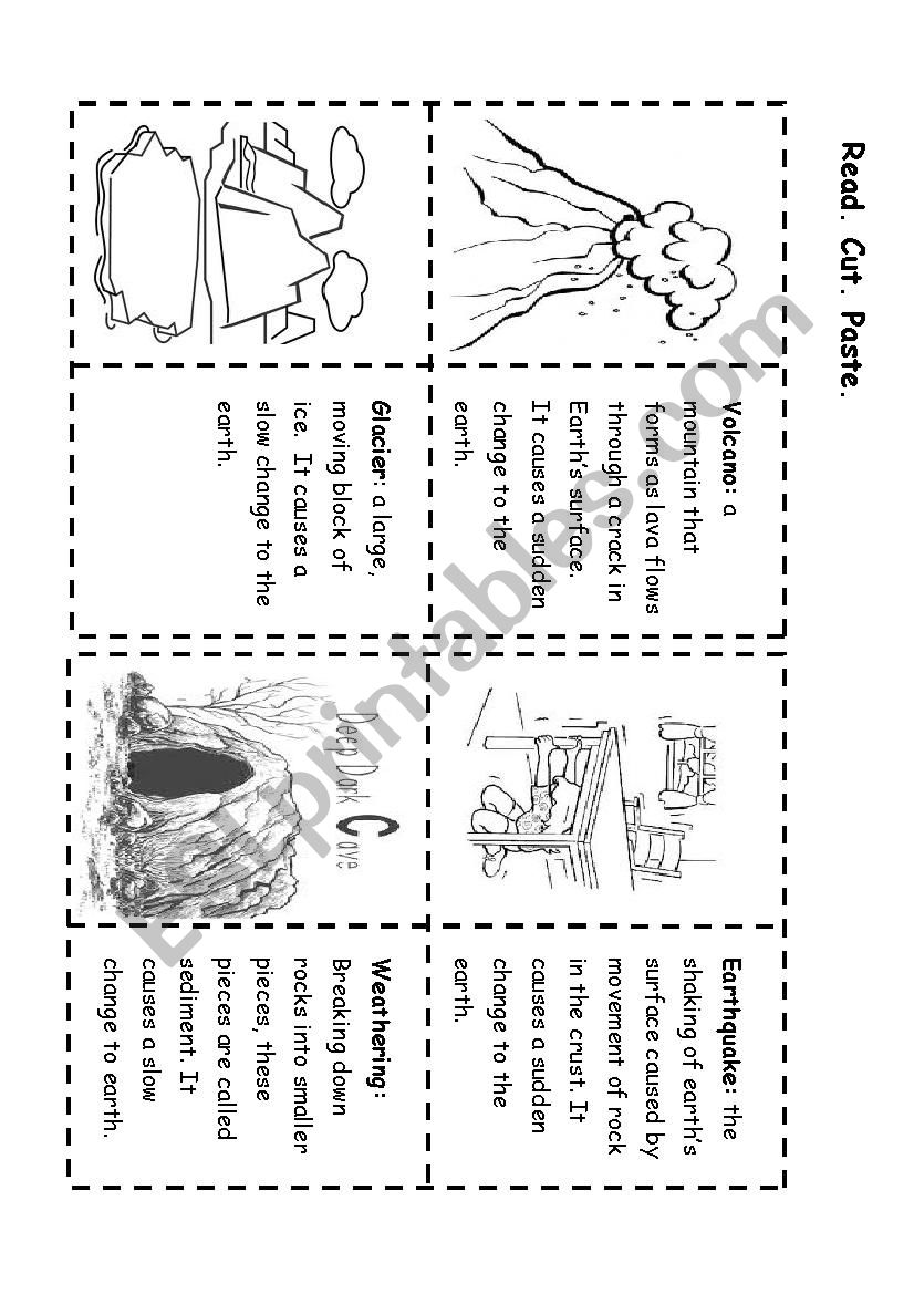 Changes to Earth´s surface booklet (cut and paste) - ESL worksheet by ...