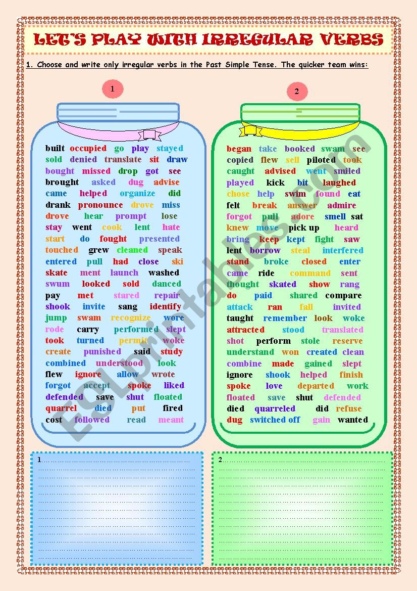 Let´s Play With Irregular Verbs - ESL worksheet by Tmk939