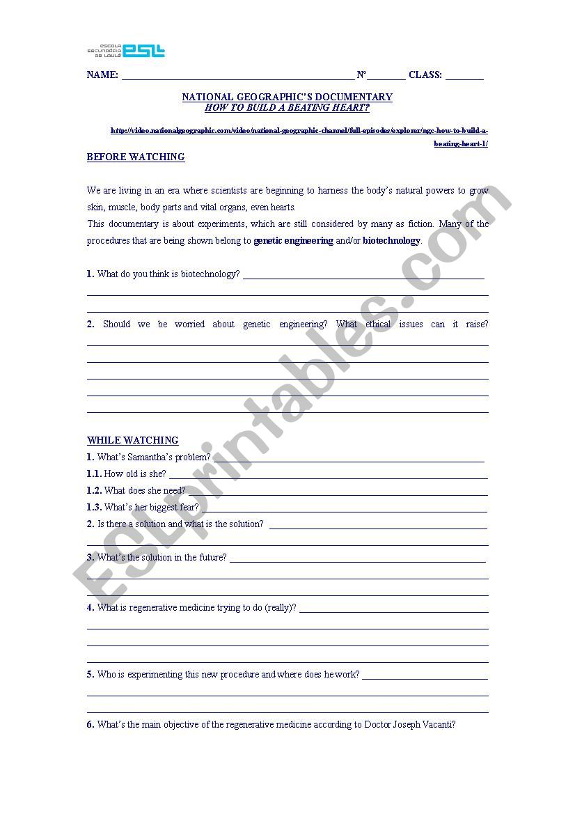 National Geographic´s documentary "How to Build a beating heart" - ESL ...