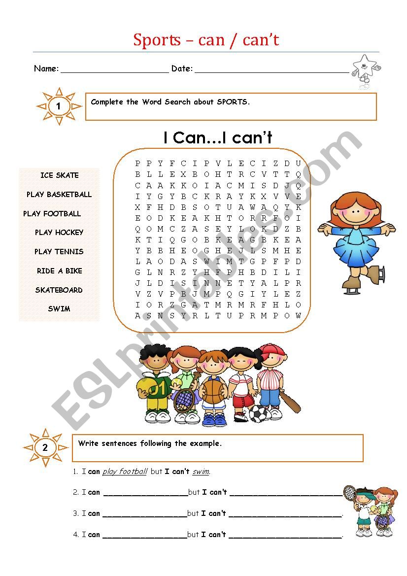 Sports - Verb can,cqan´t - ESL worksheet by monivieira