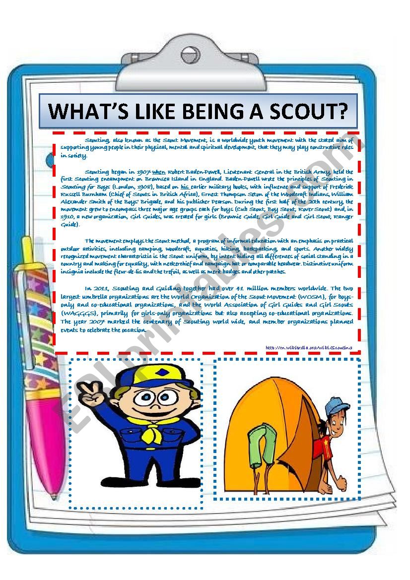 WHAT´S LIKE BEING A SCOUT? - ESL worksheet by ascincoquinas