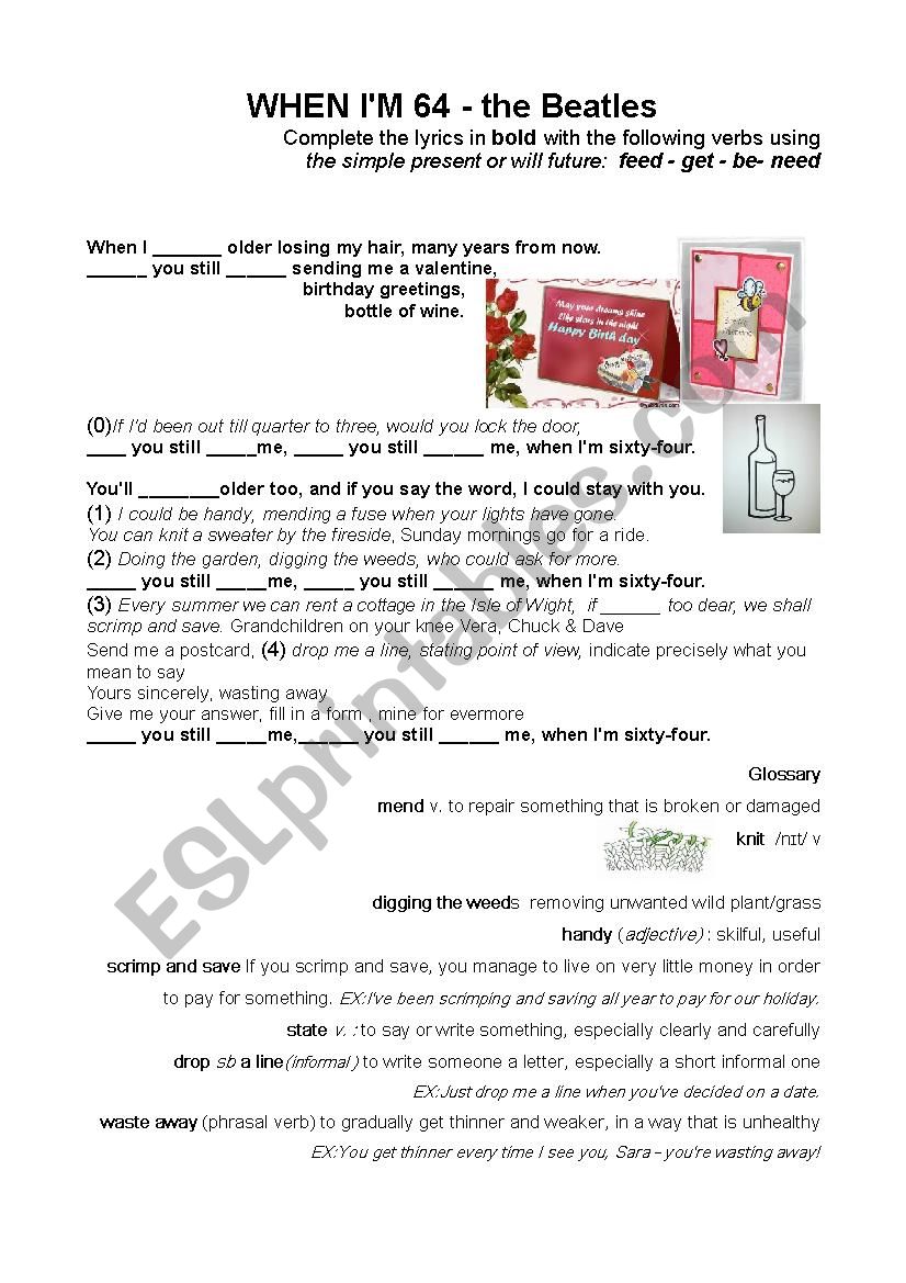 Whn I´m 64 bt Beatles - ESL worksheet by errimari
