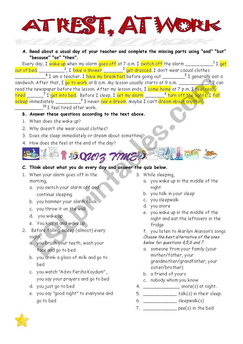 daily routines/ let´s sleep to wake up - ESL worksheet by 06.04