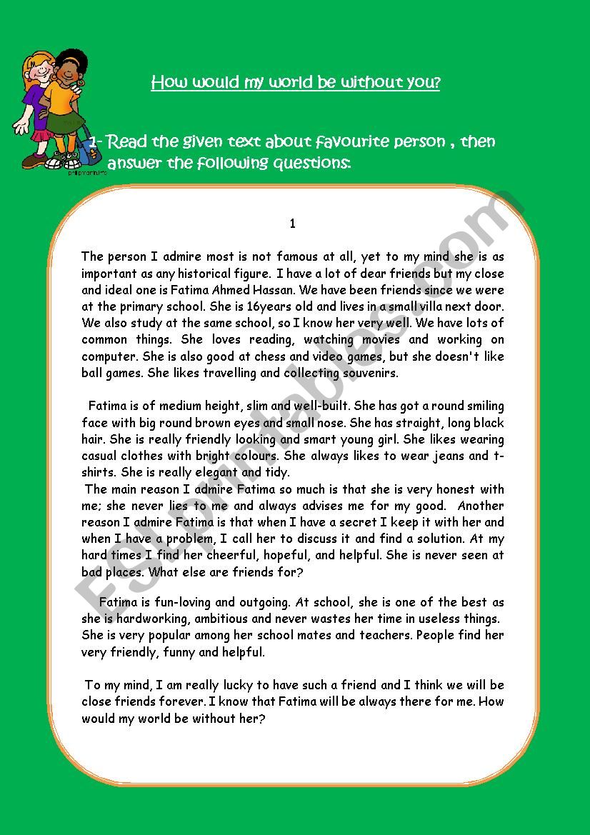 CanÂ´t imagine life without you - ESL worksheet by emanahmedwadan