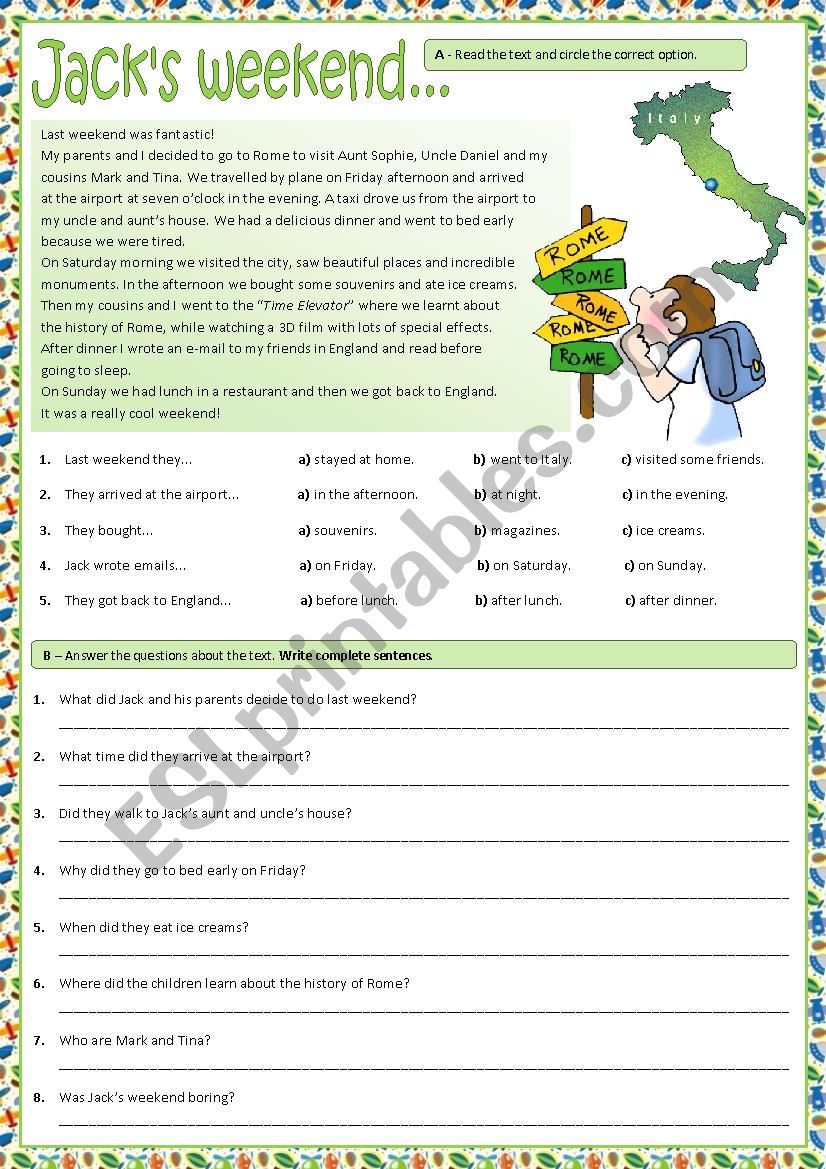Jack´s weekend... - ESL worksheet by mariaolimpia