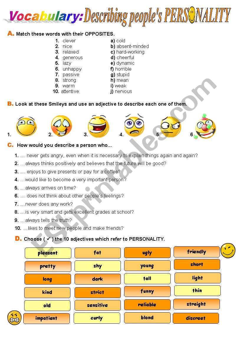 Describing people´s PERSONALITY - ESL worksheet by atlantis1971