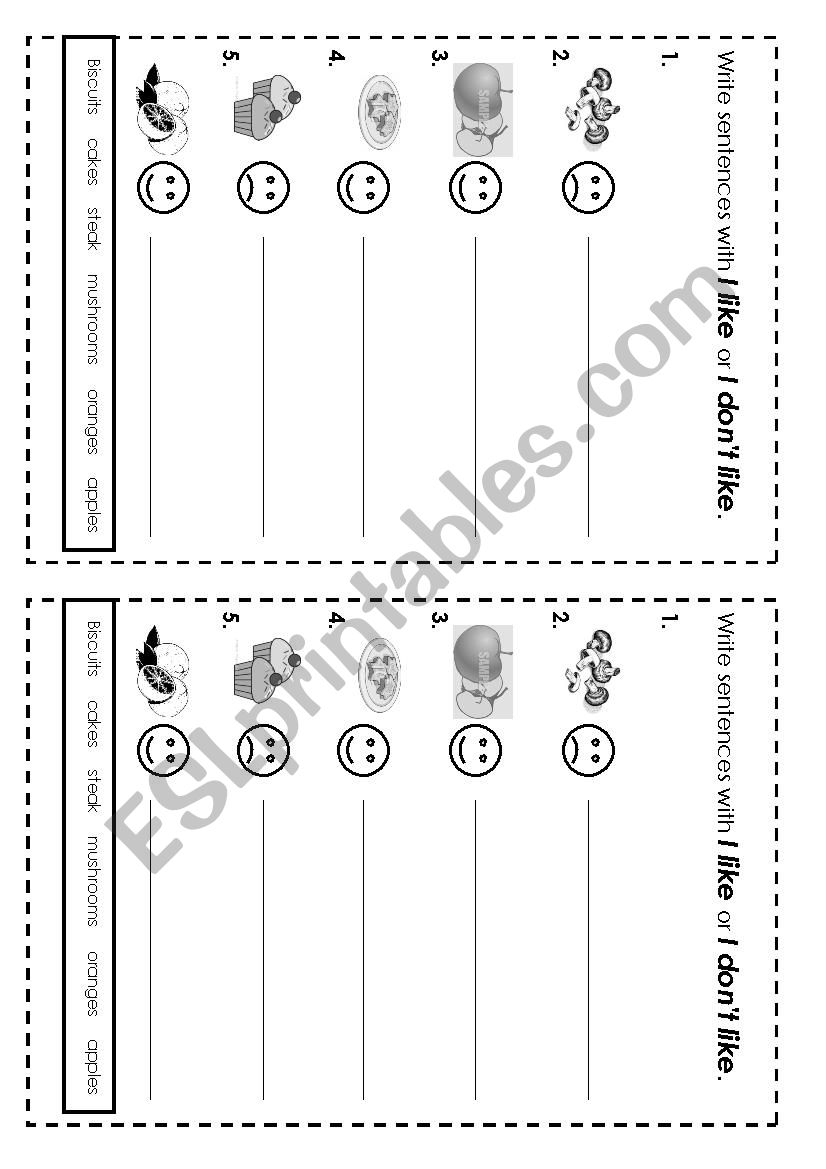 write sentences. I like, I don´t like - ESL worksheet by Najoola