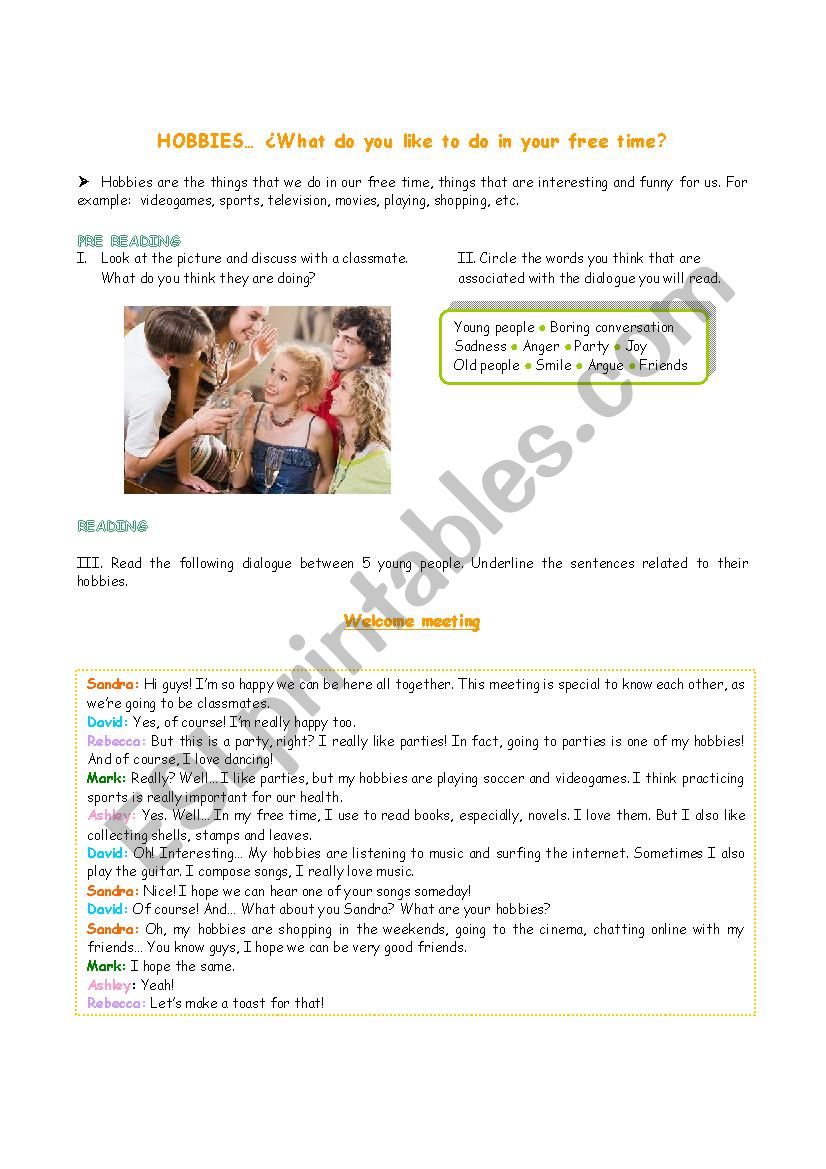 HOBBIESâ€¦ Â¿What do you like to do in your free time? - ESL worksheet ...