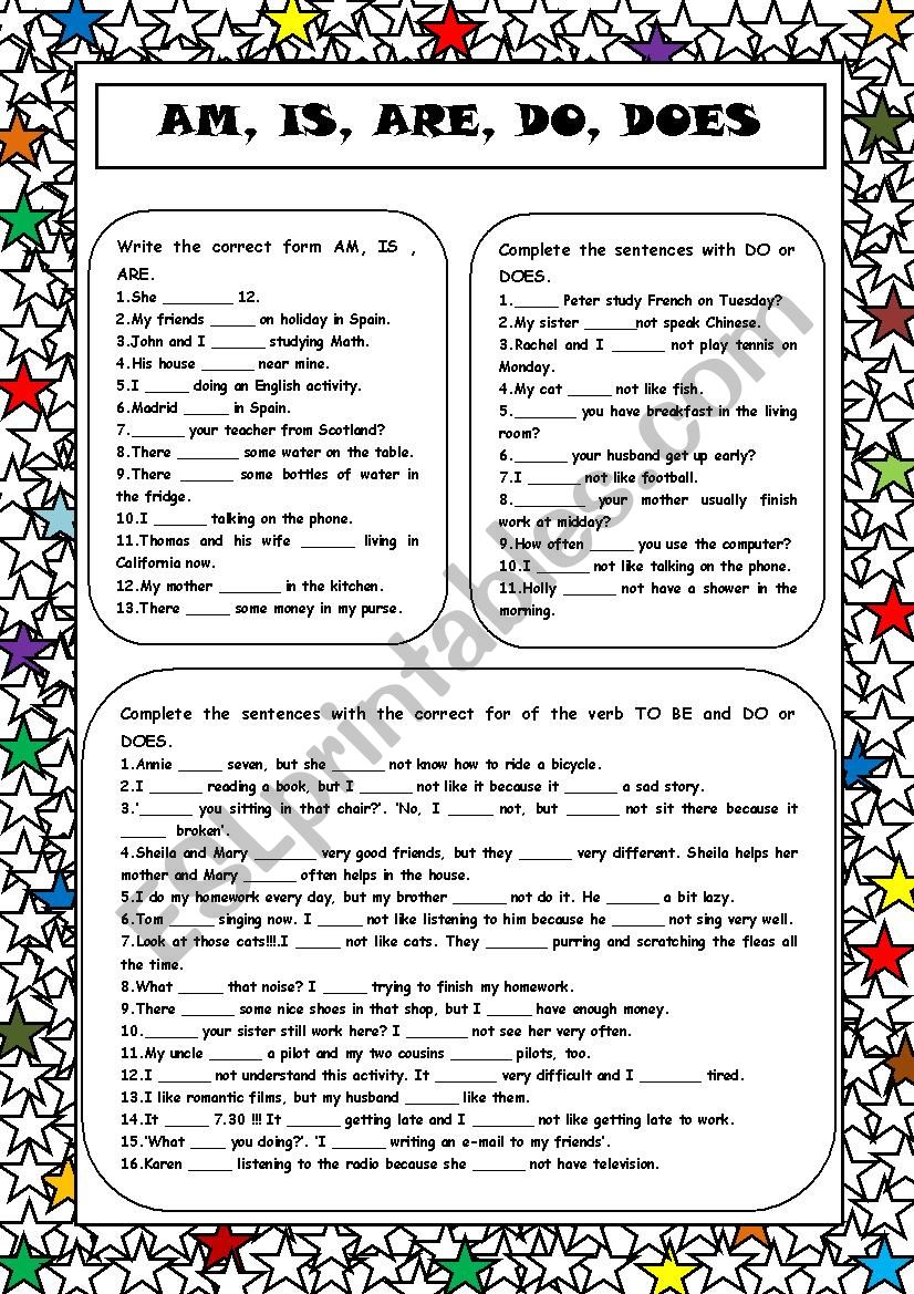 Am Is Are Do Does ESL Worksheet By Setxump