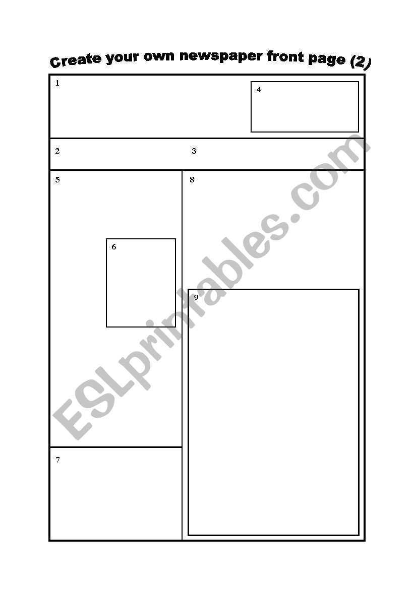 Create Your Own Newspaper Front Page 2 ESL Worksheet By Minie